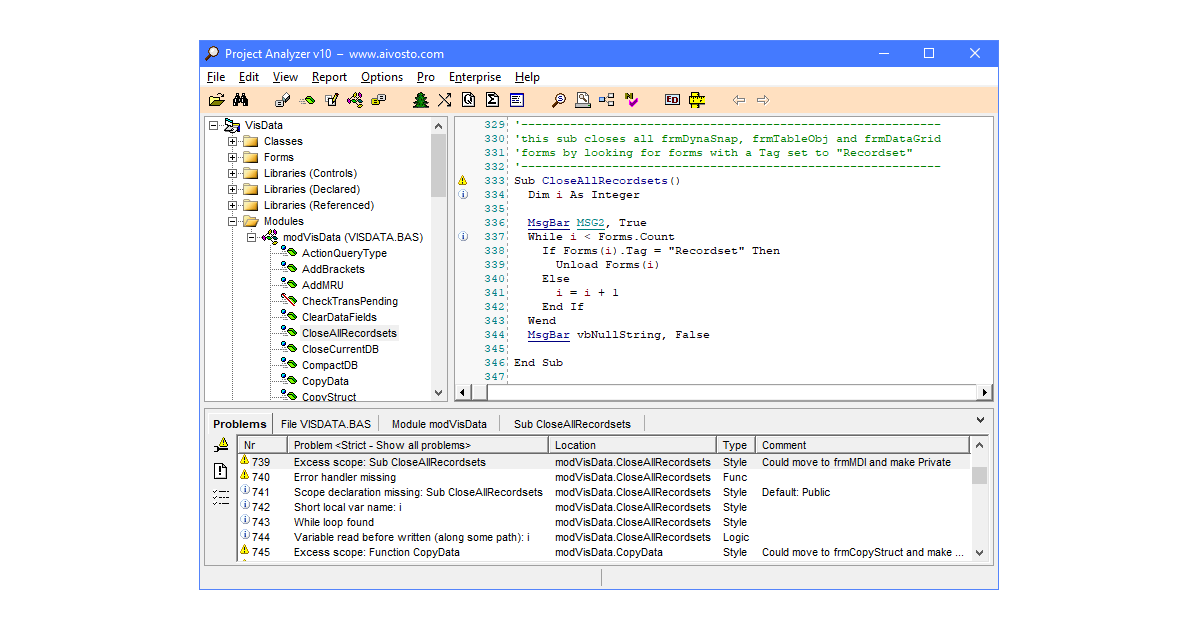 Project Analyzer for Visual Basic and VBA